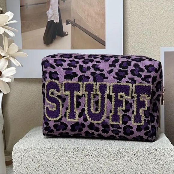 Bags | Nwtpurple Leopard Print Stuff Bag | Poshmark